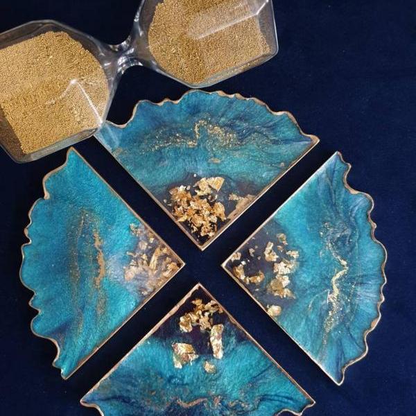 Beach Turquoise 4 Set Resin Coasters on Luulla