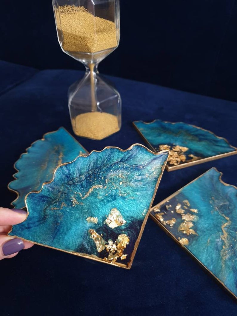 Beach Turquoise 4 Set Resin Coasters on Luulla